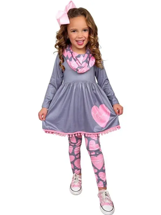 MIA BELLE GIRLS Heart Tunic Legging Set - Gray