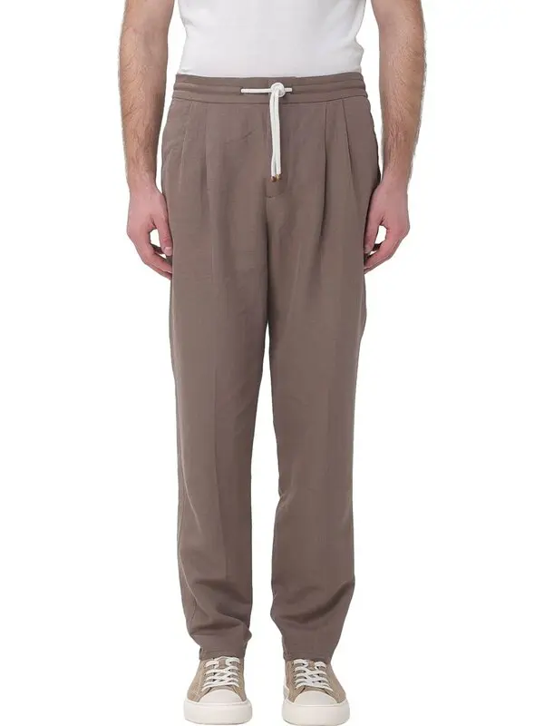 Brunello Cucinelli Linen And Cotton Trousers - Brown