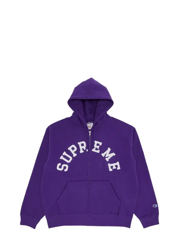 Supreme X Champion Zip Up Hooded Sweatshirt - Purple
