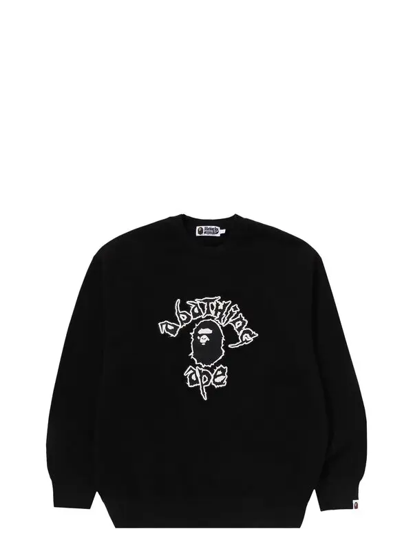 A BATHING APE Mad Ape College Heavy Washed Crewneck - Black