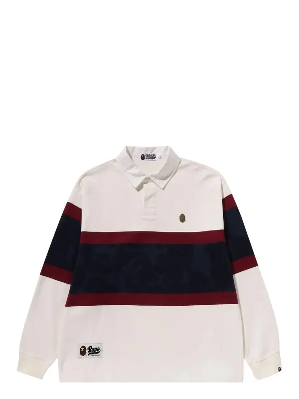 A BATHING APE Metal One Point Long-sleeve Color Blocking Rugby Polo 'ivory - Cream
