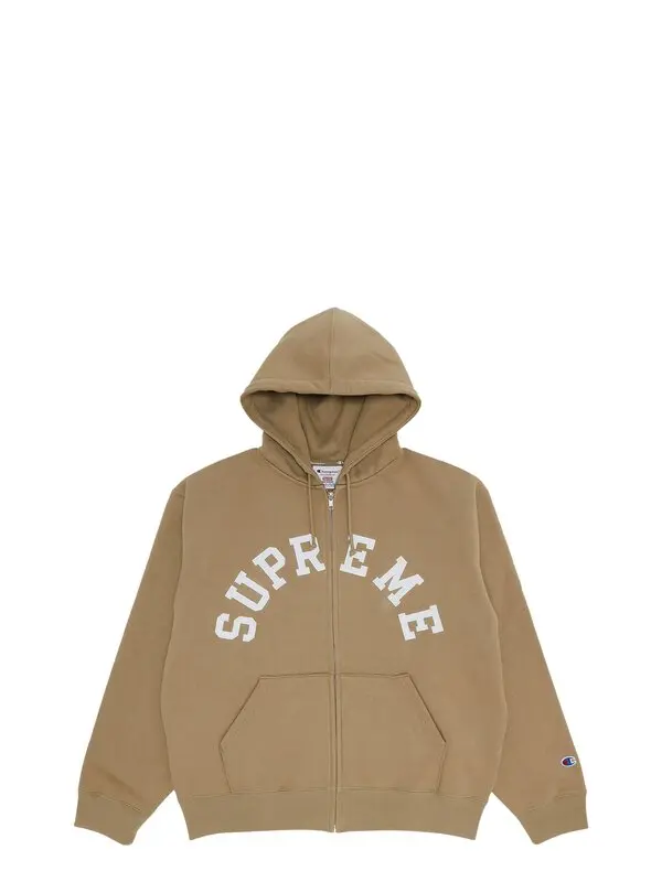 Supreme X Champion Zip Up Hooded Sweatshirt - Tan