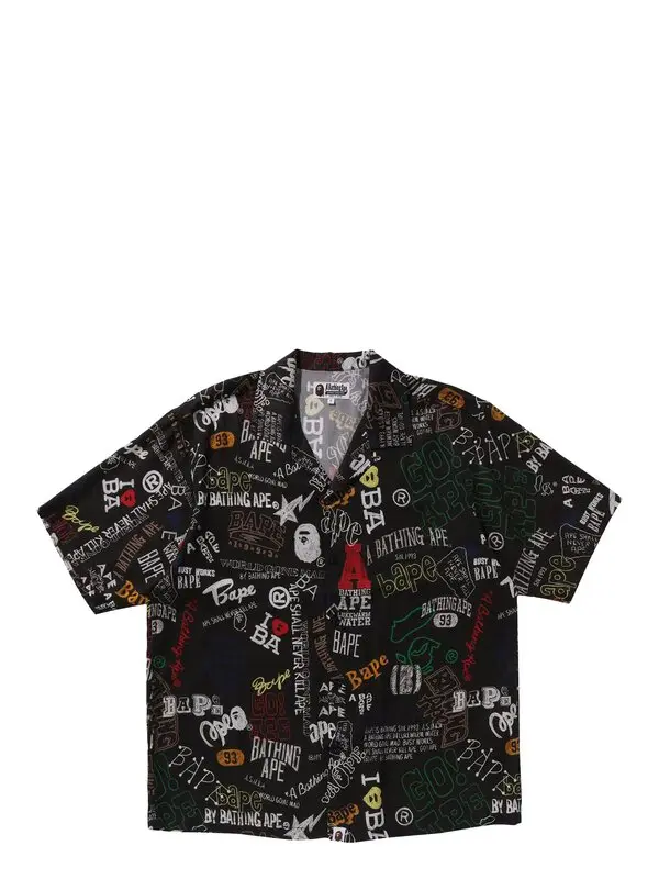 A BATHING APE Hand Draw Open Collar Short-sleeve Shirt - Black
