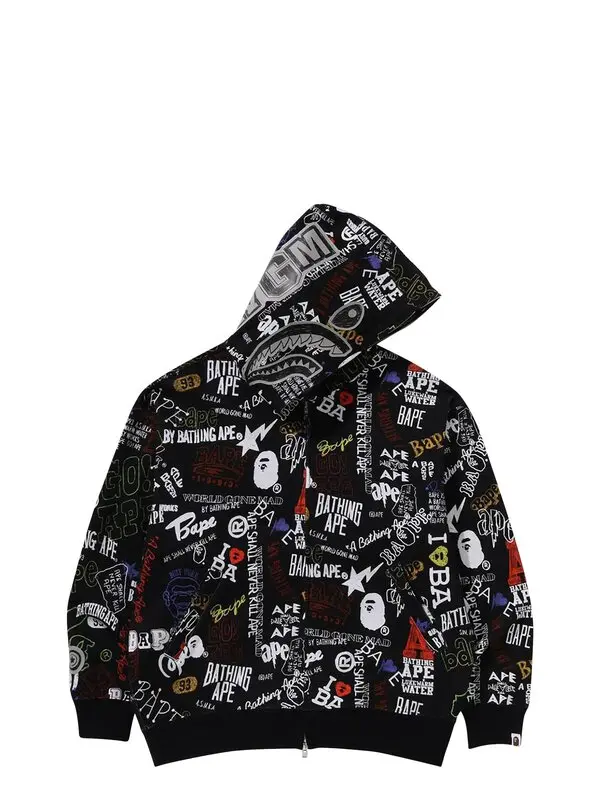 BAPE Hand Draw Pattern Shark Zip Hoodie - Black