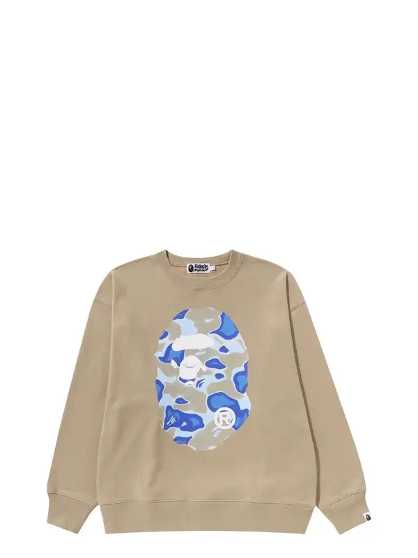 A BATHING APE Liquid Camo Ape Head Relaxed Fit Crewneck Sweatshirt - Tan