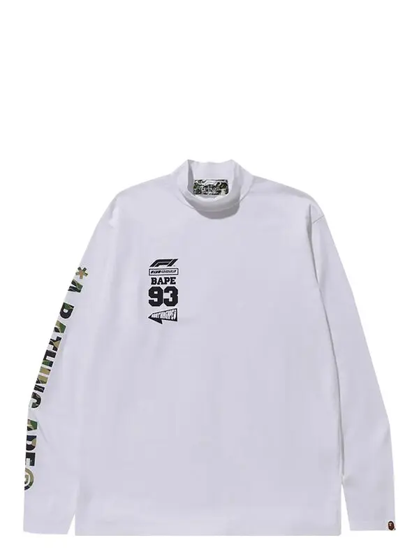 A BATHING APE X F1 Mock Neck Long-sleeve Tee - White