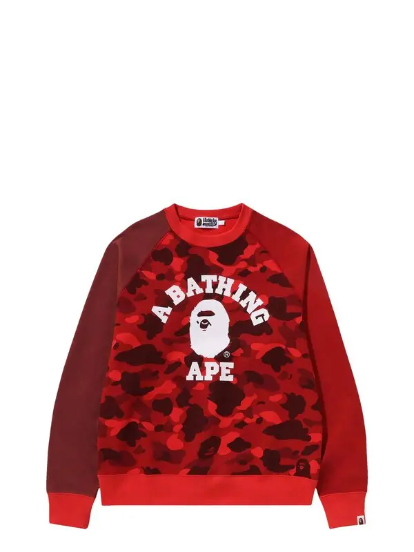 A BATHING APE Color Camo College Crewneck - Red