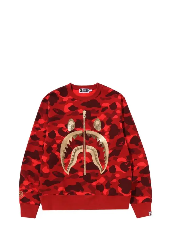 A BATHING APE Color Camo Shark Crewneck - Red