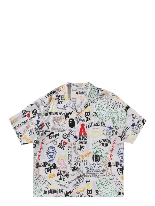 A BATHING APE Hand Draw Open Collar Short-sleeve Shirt - White