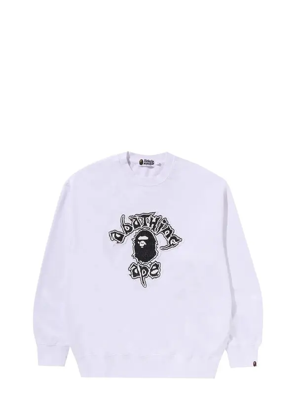 A BATHING APE Mad Ape College Heavy Washed Crewneck - White