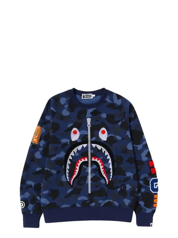 A BATHING APE Color Camo Embroidery Shark Crewneck - Blue
