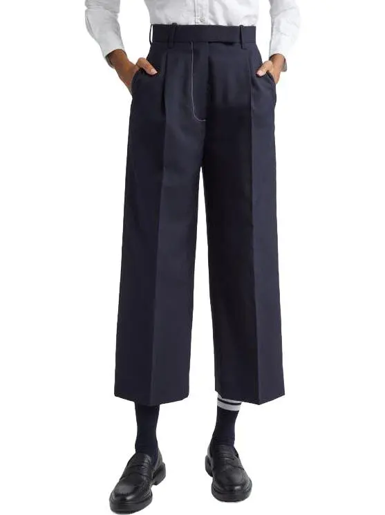 Thom Browne School Uniform Pleated High-waist Cropped Trousers - Navy