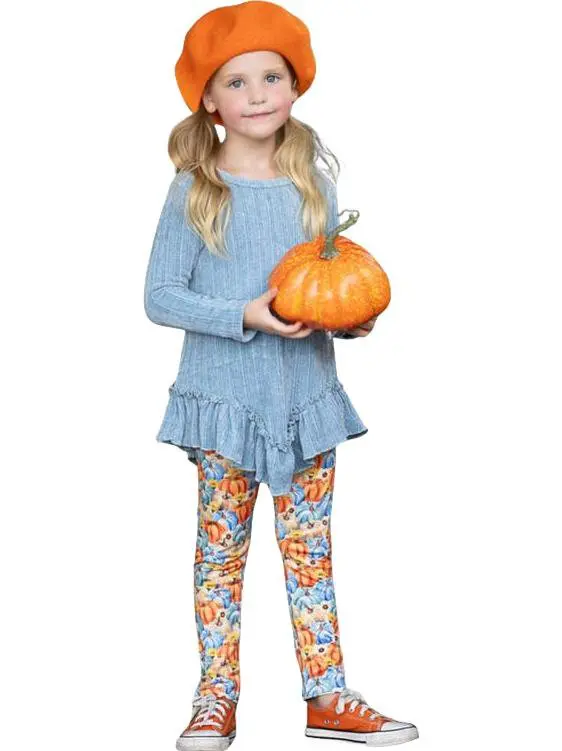 MIA BELLE GIRLS Ruffle Tunic And Pumpkin Legging Set - Blue