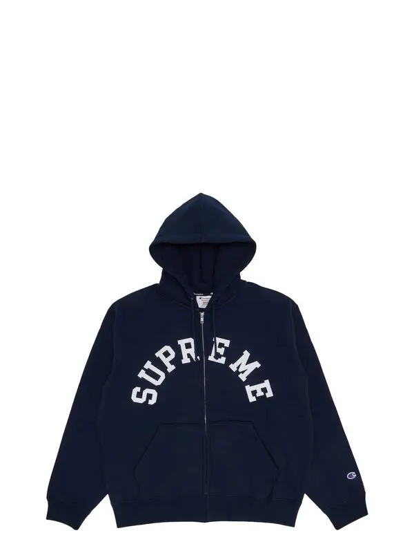 Supreme X Champion Zip Up Hooded Sweatshirt 'navy - Blue