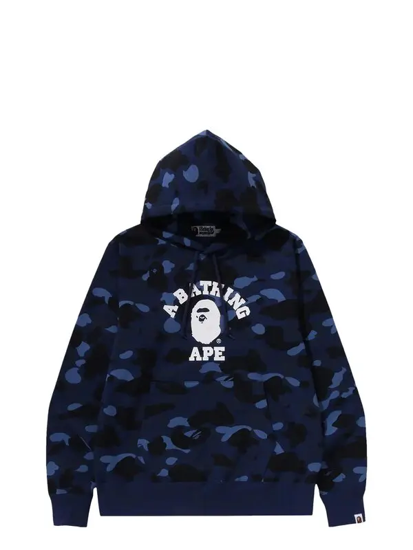 A BATHING APE Color Camo College Pullover Hoodie - Blue