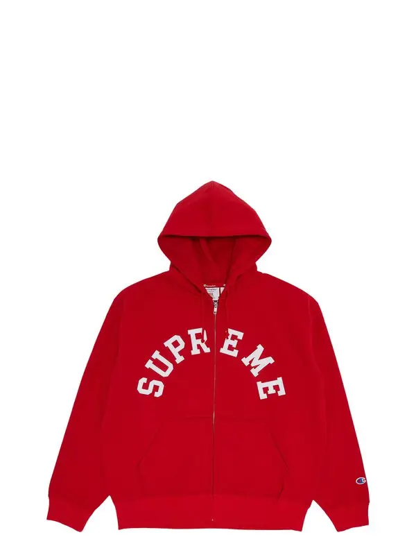 Supreme X Champion Zip Up Hooded Sweatshirt - Red