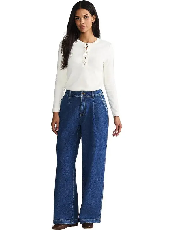 LANDS' END High Rise Wide Leg Denim Trousers - Indigo Tide Blue