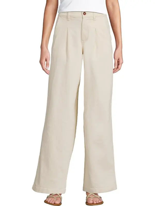LANDS' END High Rise Wide Leg Denim Trousers - Natural