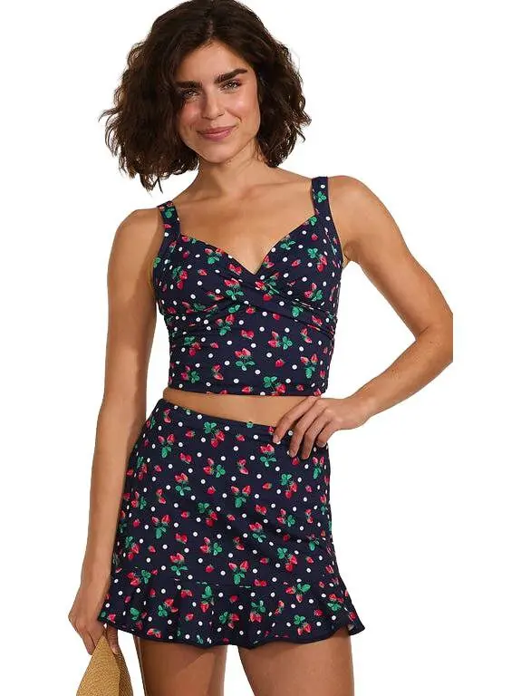 LANDS' END Ruffle Hem Mini Swim Skirt - Navy/berry Dot