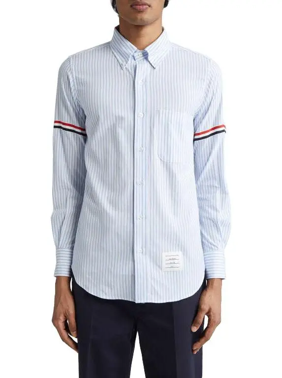 Thom Browne Armband Stripe Cotton Button-down Shirt - Light Blue