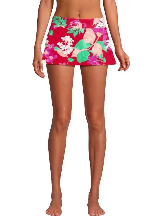 LANDS' END Mini Swim Skirt - Coral Rose Lilies