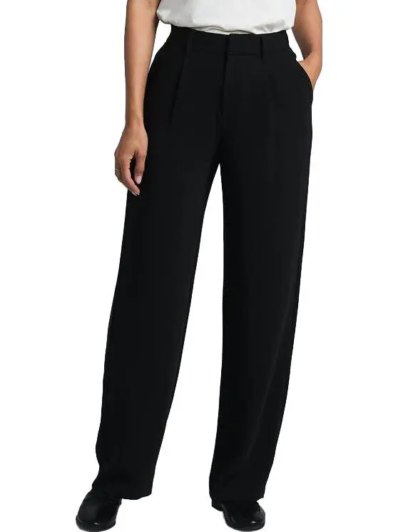 LANDS' END Crepe High Rise Pleated Wide Leg Pants - Black