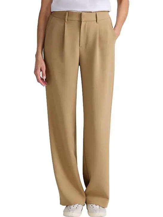 LANDS' END Crepe High Rise Pleated Wide Leg Pants - Desert Tan
