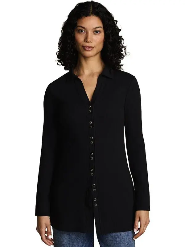 LANDS' END Long Sleeve Ribbed Tunic Shirt - Black