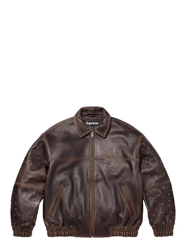 Supreme Gem Studded Leather Jacket - Brown
