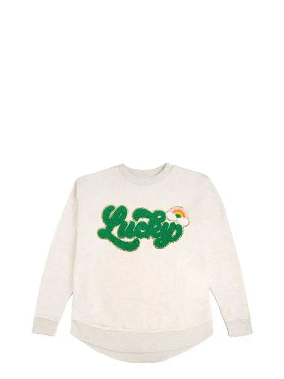 SWEET WINK Lucky Rainbow Patch St. Patrick's Day Adult Sweatshirt - Natural