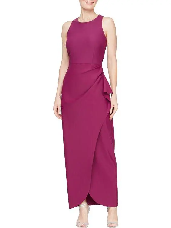 Alex Evenings Cascade Ruffle Sleeveless Sheath Gown - Passion