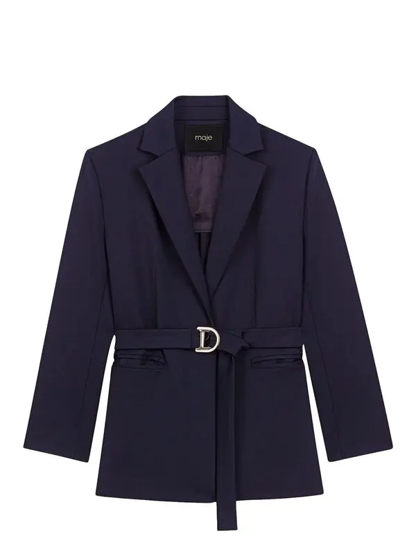 Maje Villeplisse Belted Blazer - Navy