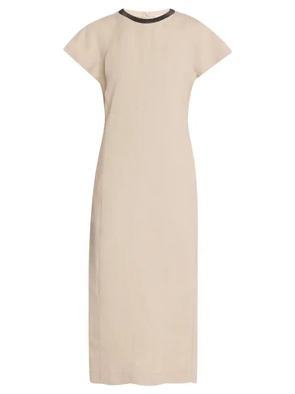 Brunello Cucinelli Monili Collar Linen Midi Dress - C3095 Light Desert