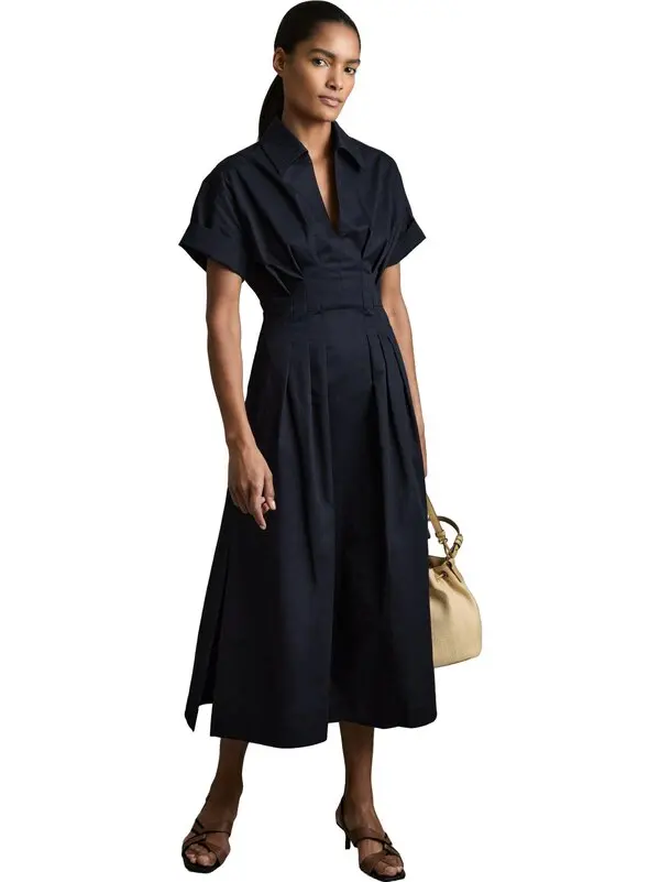REISS Aubrey Cotton Midi Dress - Navy