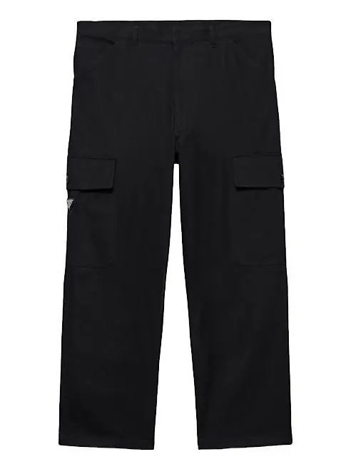 Prada Cotton Utility Trousers With Triangle Logo - Black