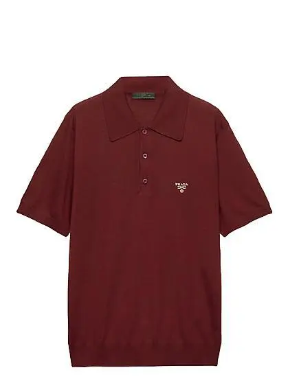 Prada Embroidered-logo Superfine Wool Polo Shirt - Burgundy