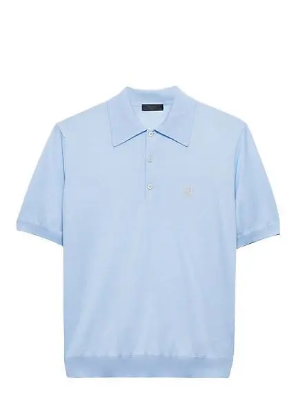 Prada Embroidered-logo Superfine Wool Polo Shirt - Light Blue