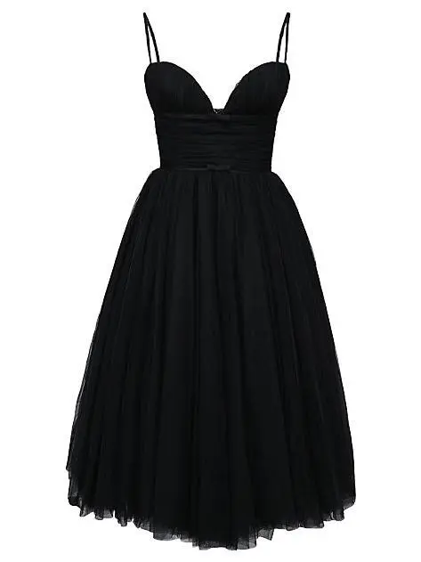 House Of Cb Countess Ruched Bodice Tulle Midi Dress - Black