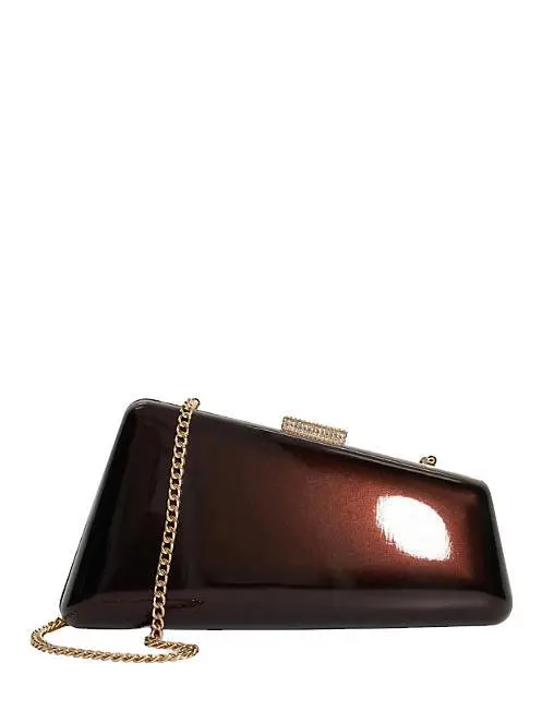 DUNE Patent Faux-leather Asymmetric Clutch - Brown Patent