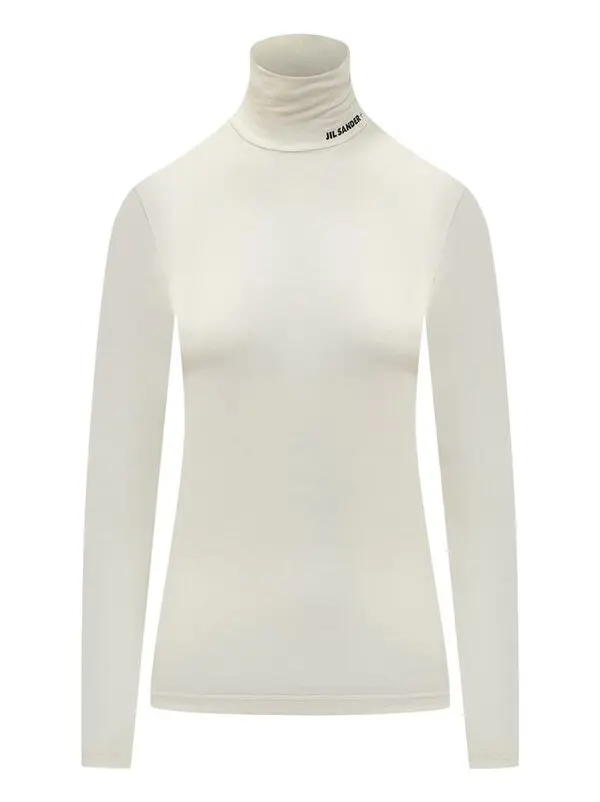 JIL SANDER Long Sleeve T-shirt With Logo - Beige