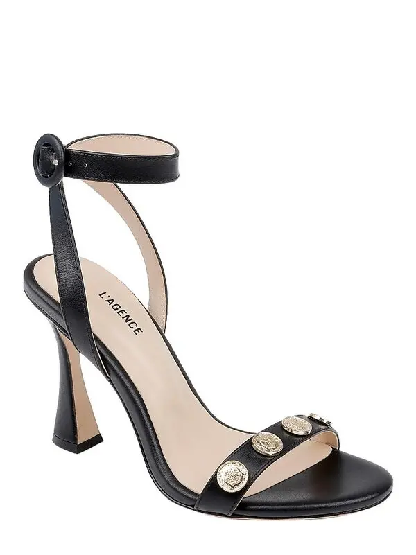 L'Agence Harriett Embellished High Heel Sandals - Black Leather