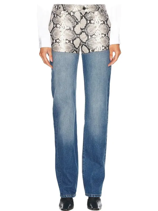 Brandon Maxwell The Wyatt Straight Leg Jeans - Medium Indigo  Black  & White