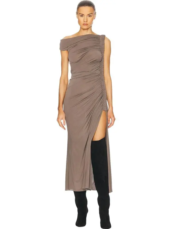 Alaïa Ruched Midi Dress - Taupe