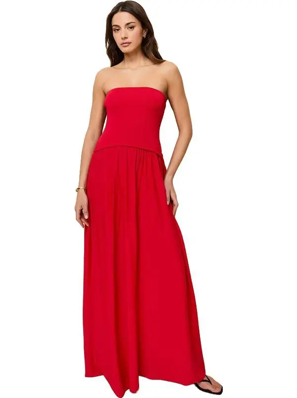 Solid & Striped Strapless Soglio Dress - Red