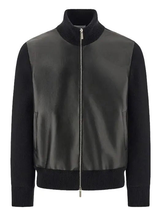 FERRAGAMO Bomber Jacket In Leather And Wool - Black