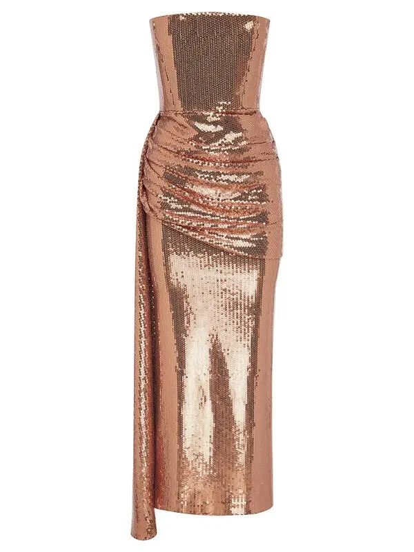 Alex Perry Draped Sequinned Midi Dress - Bronze