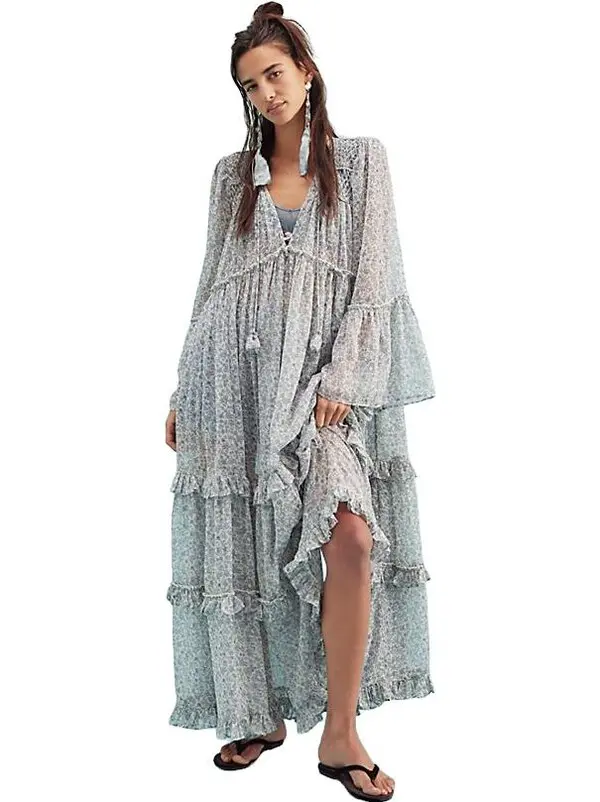 Free People Weeping Willows Maxi Dress - Blue Combo