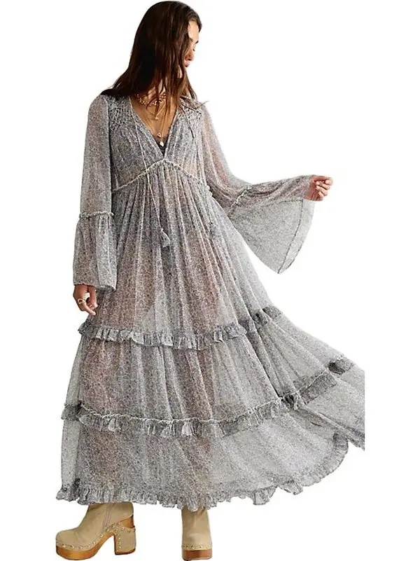 Free People Weeping Willows Maxi Dress - Blue Combo