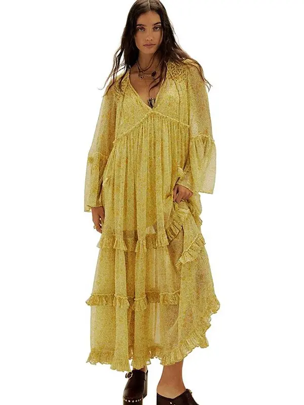 Free People Weeping Willows Maxi Dress - Butter Combo