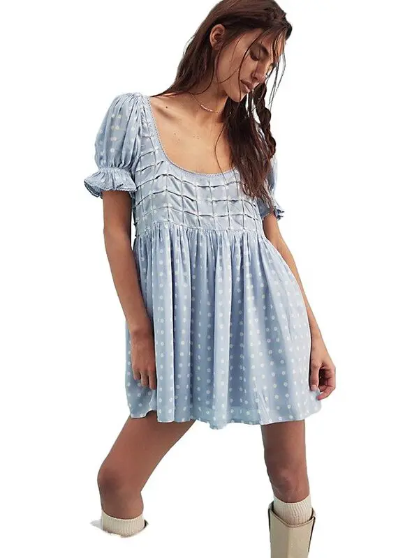 Free People Daisy Dots Mini Dress - Sweet Blue Combo